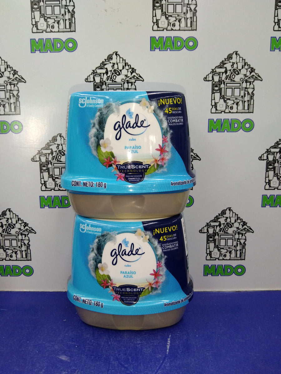 AROMATIZANTE GLADE CUBO PARAISO AZUL 180GR – Comercializadora Mado